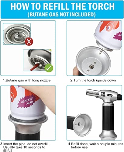 Sondiko Butane Torch S400, Refillable Kitchen Torch Lighter, Fit All Butane Tanks Blow Torch with Safety Lock and Adjustable Flame for Desserts, Creme Brulee, and Baking—Butane Gas Is Not Included