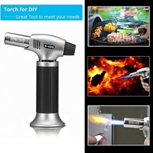 Sondiko Butane Torch S400, Refillable Kitchen Torch Lighter, Fit All Butane Tanks Blow Torch with Safety Lock and Adjustable Flame for Desserts, Creme Brulee, and Baking—Butane Gas Is Not Included