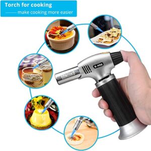 Sondiko Butane Torch S400, Refillable Kitchen Torch Lighter, Fit All Butane Tanks Blow Torch with Safety Lock and Adjustable Flame for Desserts, Creme Brulee, and Baking—Butane Gas Is Not Included