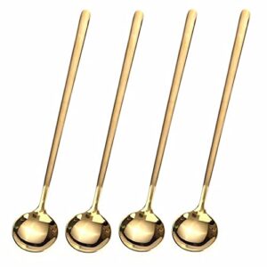 4 pcs 6.7 inches coffee spoons, stirring spoons, tea spoons long handle, gold teaspoons, gold spoons, ice tea spoons, long spoons for stirring, gold espresso spoons stainless steel