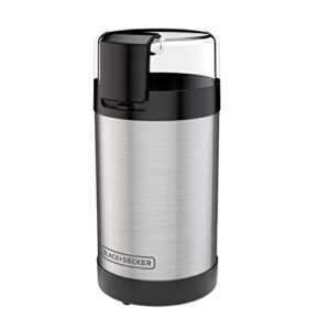 black+decker coffee grinder one touch push-button control, 2/3 cup bean capacity, stainless steel