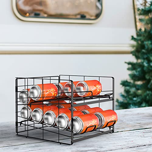 OYEAL Pantry Can Organizer, Stackable Soda Can Organizer for Pantry Beverage Holder Dispenser for Cabinet, Refrigerator, Holds 20 Cans Each, 2 Pack