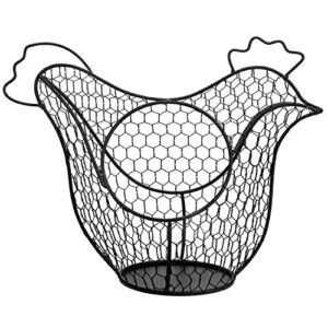 MyGift Black Metal Chicken Shaped Egg Gathering Basket Holder, Farmhouse Kitchen Décor Countertop Storage Basket