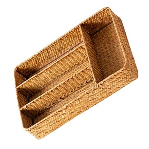 STOBOK 1Pc Woven Kitchen Drawer, Organizer Rattan Utensil Tray Silverware Tray Cutlery Storage Basket Compartment Forks Spoon Storage Tray for Home