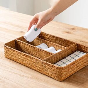 STOBOK 1Pc Woven Kitchen Drawer, Organizer Rattan Utensil Tray Silverware Tray Cutlery Storage Basket Compartment Forks Spoon Storage Tray for Home