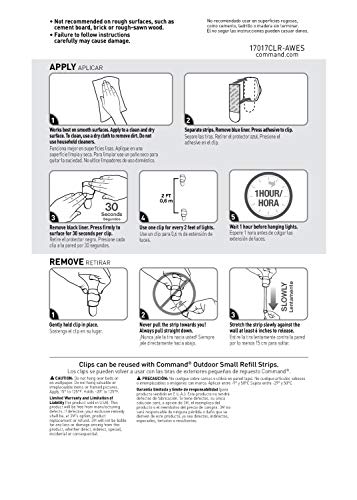 Command Outdoor Light Clips, Damage Free Hanging Outdoor Light Clips with Adhesive Strips, No Tools Wall Clips for Hanging Outdoor Lights and Cables, 20 Clear Clips and 24 Command Strips