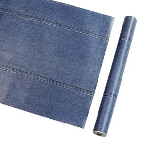 decorative blue denim pattern vinyl contact paper self adhesive shelf liner for kitchen cabinets countertop furniture crafts 17.7×78.7 inches