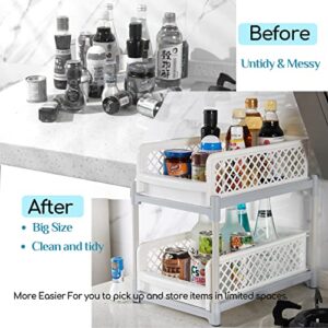 2 Tier Under Sink Organizer White Cabinet Slide Out Food Storage Shelves Vanity Bathroom Under the Sink Pull Out Home organizer with Sliding Baskets Cabinet Spice Rack for Kitchent Desk hegsymum