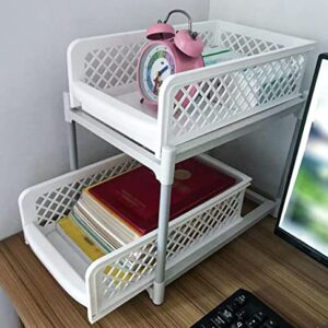 2 Tier Under Sink Organizer White Cabinet Slide Out Food Storage Shelves Vanity Bathroom Under the Sink Pull Out Home organizer with Sliding Baskets Cabinet Spice Rack for Kitchent Desk hegsymum