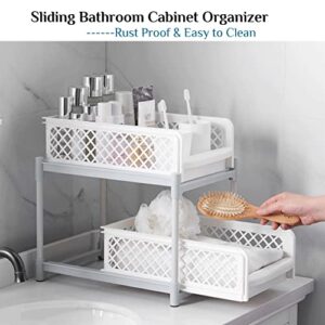 2 Tier Under Sink Organizer White Cabinet Slide Out Food Storage Shelves Vanity Bathroom Under the Sink Pull Out Home organizer with Sliding Baskets Cabinet Spice Rack for Kitchent Desk hegsymum