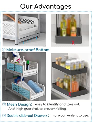 2 Tier Under Sink Organizer White Cabinet Slide Out Food Storage Shelves Vanity Bathroom Under the Sink Pull Out Home organizer with Sliding Baskets Cabinet Spice Rack for Kitchent Desk hegsymum