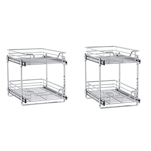 Household Essentials C21521-1 Glidez Dual 2-Tier Sliding Cabinet Organizer, 14.5" Wide, Chrome & C21221-1 Glidez 2-Tier Sliding Cabinet Organizer, 11.5" Wide, Chrome