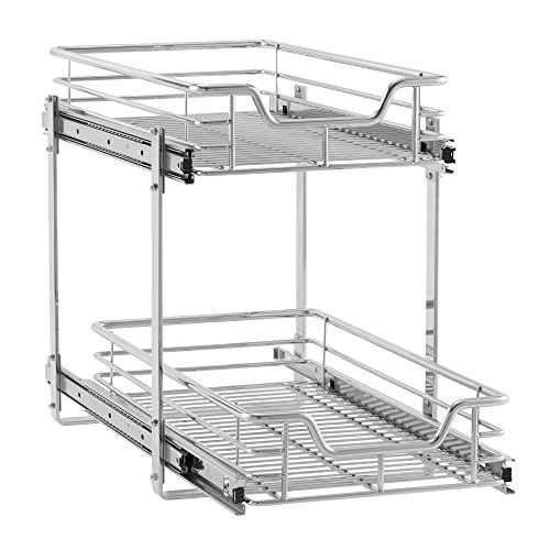 Household Essentials C21521-1 Glidez Dual 2-Tier Sliding Cabinet Organizer, 14.5" Wide, Chrome & C21221-1 Glidez 2-Tier Sliding Cabinet Organizer, 11.5" Wide, Chrome