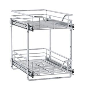 Household Essentials C21521-1 Glidez Dual 2-Tier Sliding Cabinet Organizer, 14.5" Wide, Chrome & C21221-1 Glidez 2-Tier Sliding Cabinet Organizer, 11.5" Wide, Chrome