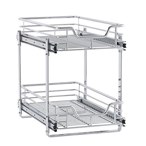 Household Essentials C21521-1 Glidez Dual 2-Tier Sliding Cabinet Organizer, 14.5" Wide, Chrome & C21221-1 Glidez 2-Tier Sliding Cabinet Organizer, 11.5" Wide, Chrome