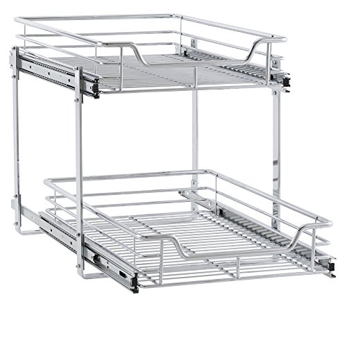 Household Essentials C21521-1 Glidez Dual 2-Tier Sliding Cabinet Organizer, 14.5" Wide, Chrome & C21221-1 Glidez 2-Tier Sliding Cabinet Organizer, 11.5" Wide, Chrome