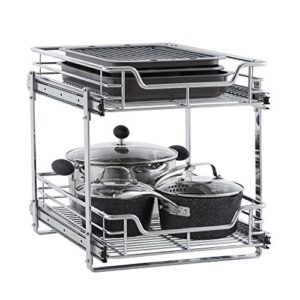 Household Essentials C21521-1 Glidez Dual 2-Tier Sliding Cabinet Organizer, 14.5" Wide, Chrome & C21221-1 Glidez 2-Tier Sliding Cabinet Organizer, 11.5" Wide, Chrome