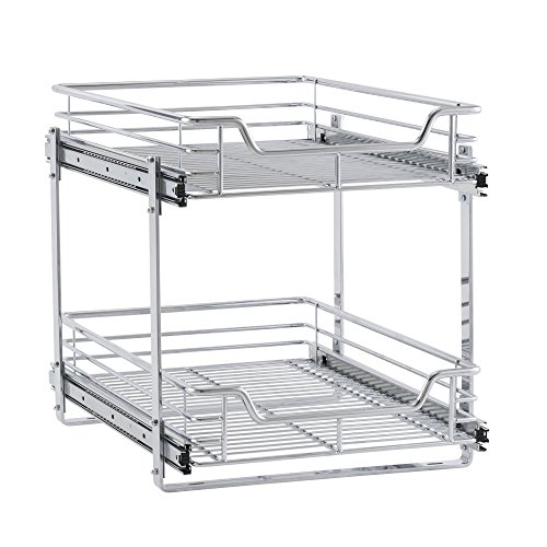 Household Essentials C21521-1 Glidez Dual 2-Tier Sliding Cabinet Organizer, 14.5" Wide, Chrome & C21221-1 Glidez 2-Tier Sliding Cabinet Organizer, 11.5" Wide, Chrome