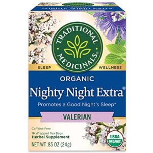 traditional medicinals organic nighty night valerian relaxation tea, 16 tea bags (pack of 1)