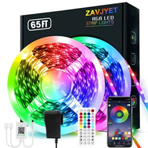 led strip lights, 65ft smart rope light strips with 44-key remote, rgb 5050 color changing music sync led strip, phone app control led lights for bedroom, living room home christmas party decoration