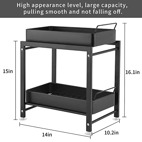 Under Sink Organizer, Bathroom Cabinet Storage, 2-Tier Kitchen Cabinet Organizer with Sliding Storage Basket Drawers, Multi-purpose Countertop Storage Shelf for Bathroom,Kitchen,Office (Large, Black)