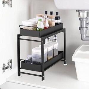 Under Sink Organizer, Bathroom Cabinet Storage, 2-Tier Kitchen Cabinet Organizer with Sliding Storage Basket Drawers, Multi-purpose Countertop Storage Shelf for Bathroom,Kitchen,Office (Large, Black)