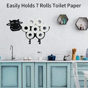 Cow Decorative Toilet Paper Holder Shelf, Cute Funny Tissue Iron Storage Stand Rack Iron Roll Paper Storage Bathroom Kitchen Accessories (Black-Cow)