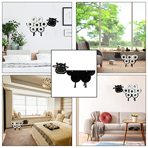 Cow Decorative Toilet Paper Holder Shelf, Cute Funny Tissue Iron Storage Stand Rack Iron Roll Paper Storage Bathroom Kitchen Accessories (Black-Cow)