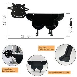 Cow Decorative Toilet Paper Holder Shelf, Cute Funny Tissue Iron Storage Stand Rack Iron Roll Paper Storage Bathroom Kitchen Accessories (Black-Cow)