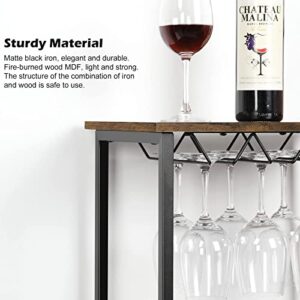 ETELI Wine Rack Table Freestanding Floor Wood Wine Bottles Storage with Shelves Hold 8 Wine Bottles and 9 Goblets Industrial Small Wine Display Stand for Dining Room Kitchen,Brown