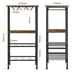 ETELI Wine Rack Table Freestanding Floor Wood Wine Bottles Storage with Shelves Hold 8 Wine Bottles and 9 Goblets Industrial Small Wine Display Stand for Dining Room Kitchen,Brown