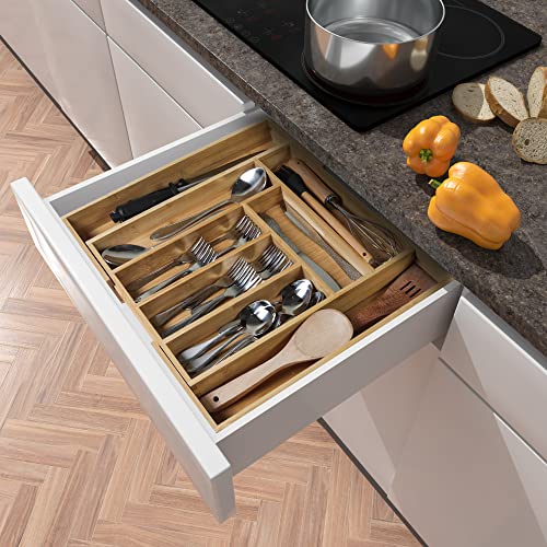 Utopia Kitchen Expandable Drawer Organizer , Adjustable Kitchen Drawer Organizer , Bamboo Drawer Dividers Organizer for Kitchen , Silverware, Flatware, Living Room , Makeup Drawer & Utensil Holder