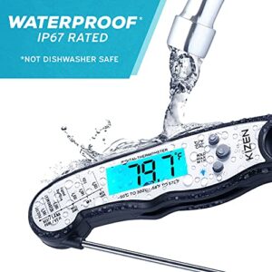 KIZEN Digital Meat Thermometer with Probe - Waterproof, Kitchen Instant Read Food Thermometer for Cooking, Baking, Liquids, Candy, Grilling BBQ & Air Fryer - Black/White