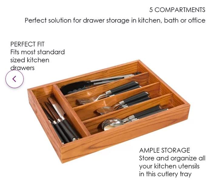 Flatware and Kitchen Utensils Drawer Organizer, Kitchen Flatware Organizer with 5 Storage Compartments