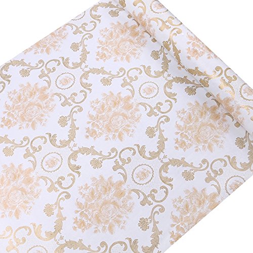 Yifely Gold Damask Self Adhesive Shelf Drawer Liner Decorative Storange Organizers Cabinets Lining Paper Easy to Remove 17.8 Inch by 9.8 Feet