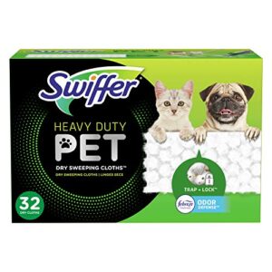 swiffer sweeper pet, heavy duty dry sweeping cloth refills with febreze odor defense, 32 count