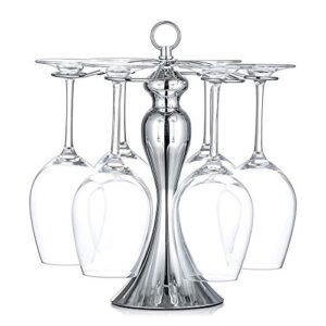 nuptio classic elegant tabletop wine cup, rack 6 wine glass holder storage freestanding stemware rack display holder, upside down hanging cup organizer display drying rack stand (silver)…