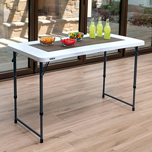 Lifetime Height Adjustable Craft Camping and Utility Folding Table, 4 Foot, 4'/48 x 24, White Granite