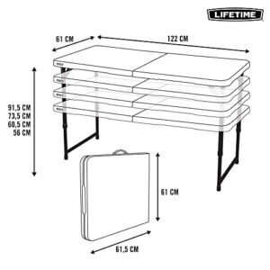 Lifetime Height Adjustable Craft Camping and Utility Folding Table, 4 Foot, 4'/48 x 24, White Granite