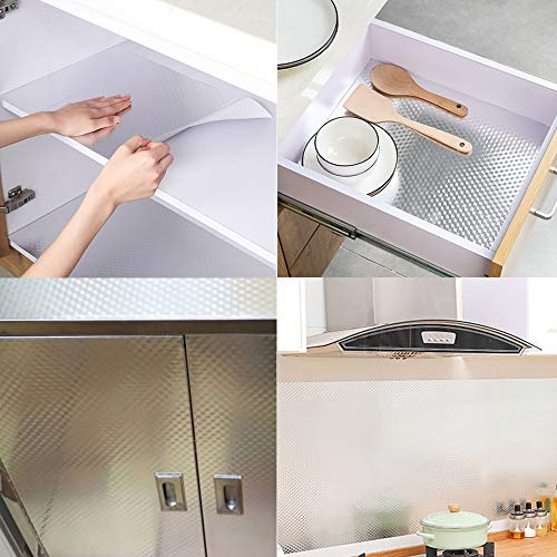 Kitchen Oil Proof Waterproof Sticker Aluminum Foil, Self Adhesive Backsplash Wallpaper, Removable Protective Film for Wall Stove Cabinet Countertop Drawer Liner (2 Roll, Each 117 x 11.7") (30ml)