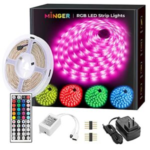 minger led strip lights 16.4ft, rgb color changing led lights for home, kitchen, bedroom, dorm room, bar, led lights for christmas decorations with ir remote control, 5050 leds, diy mode