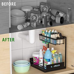 Under Sink Organizers and Storage, Under Cabinet Storage 2 Tier Under Sink Storage Rack, Multi-purpose Under Sink Shelf Organizer for Bathroom Kitchen