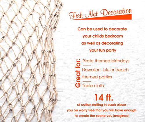 Natural Fish Net Party Decorations for Pirate Party, Hawaiian Party, Nautical Themed Cotton Fishnet Party Accessory by Big Mo’s Toys