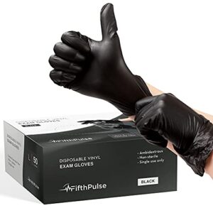 black vinyl disposable gloves large 50 pack – latex free, powder free medical exam gloves – surgical, home, cleaning, and food gloves – 3 mil thickness