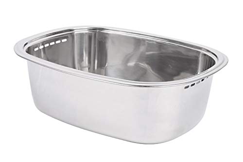 Characin Stainless Steel Dishpan Basin Dish Washing Bowl Bucket Basket Portable Tub Rack (Rounded Rectangle)