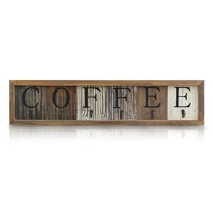 HBCY Creations Coffee Mug Holder with Printed Solid Wood Coffee Sign, 6 Coffee Cup Hooks with Wooden Coffee Mug Display and Organizer - Distressed Coffee Rack Sign, 31.5" Wide