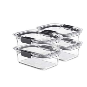 rubbermaid brilliance glass storage 3.2-cup food containers with lids, bpa free and leak proof, medium, clear, pack of 4