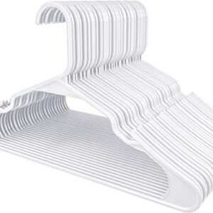 Utopia Home 50-Pack White Plastic Hangers for Clothes - Space Saving Notched Hangers - Durable and Slim - Shoulder Grooves