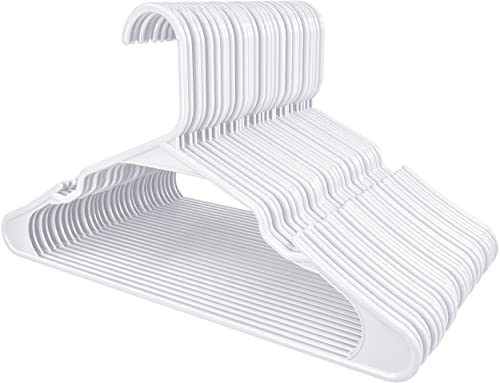 Utopia Home 50-Pack White Plastic Hangers for Clothes - Space Saving Notched Hangers - Durable and Slim - Shoulder Grooves