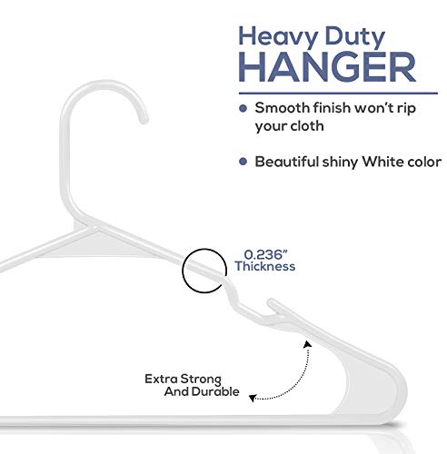 Utopia Home 50-Pack White Plastic Hangers for Clothes - Space Saving Notched Hangers - Durable and Slim - Shoulder Grooves